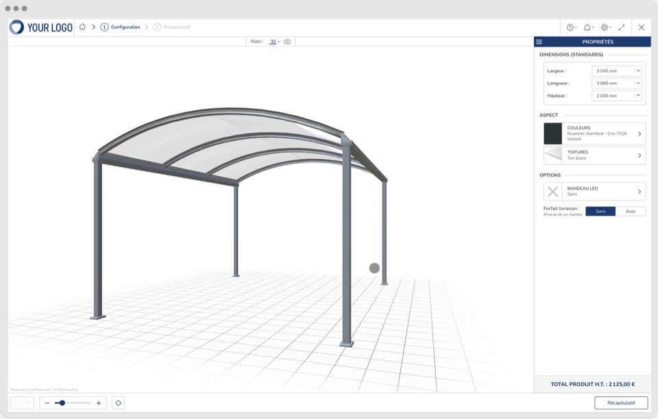 Configurateur 3D sur-mesure pour carport | CPQ | MyConfigurator